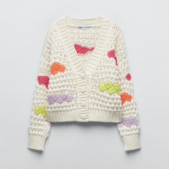Zara | Sweaters | Zara Colorblocked Chunky Knit Cardigan Multicolor ...